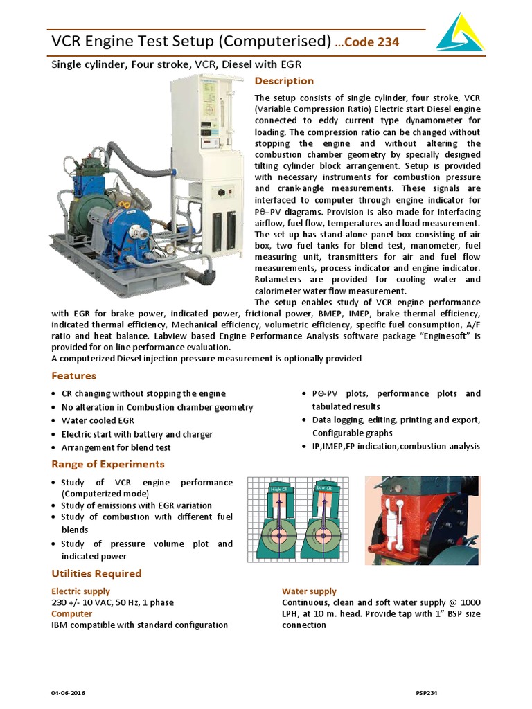 Single Cyl VCR Diesel With EGR PSP234 | PDF | Diesel Engine | Engines