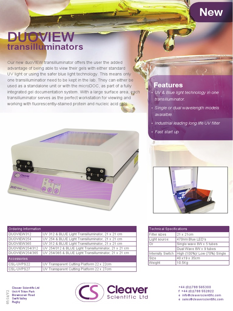 DuoVIEW UV & Blue Light Transilluminator | PDF | Ultraviolet | Light