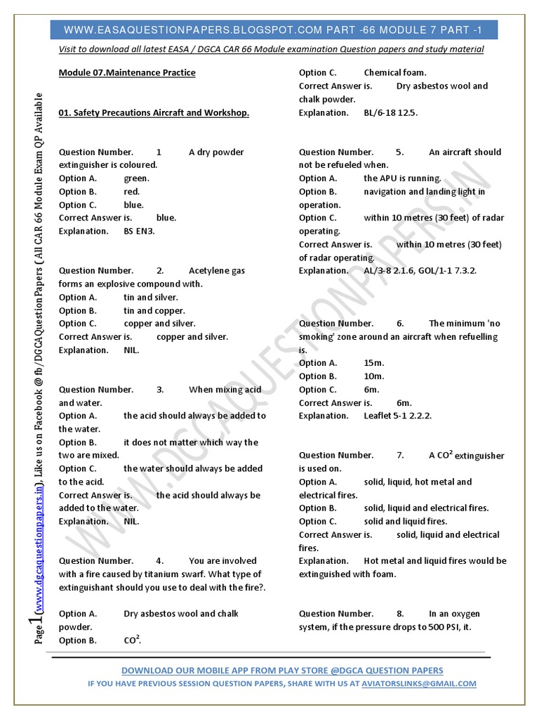 EASA Part-66 Exam Questions of Module 07 Standard Practices | PDF ...
