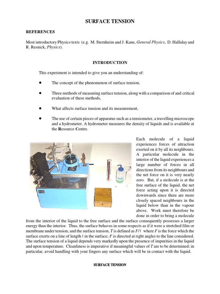 Surface Tension | PDF | Surface Tension | Liquids