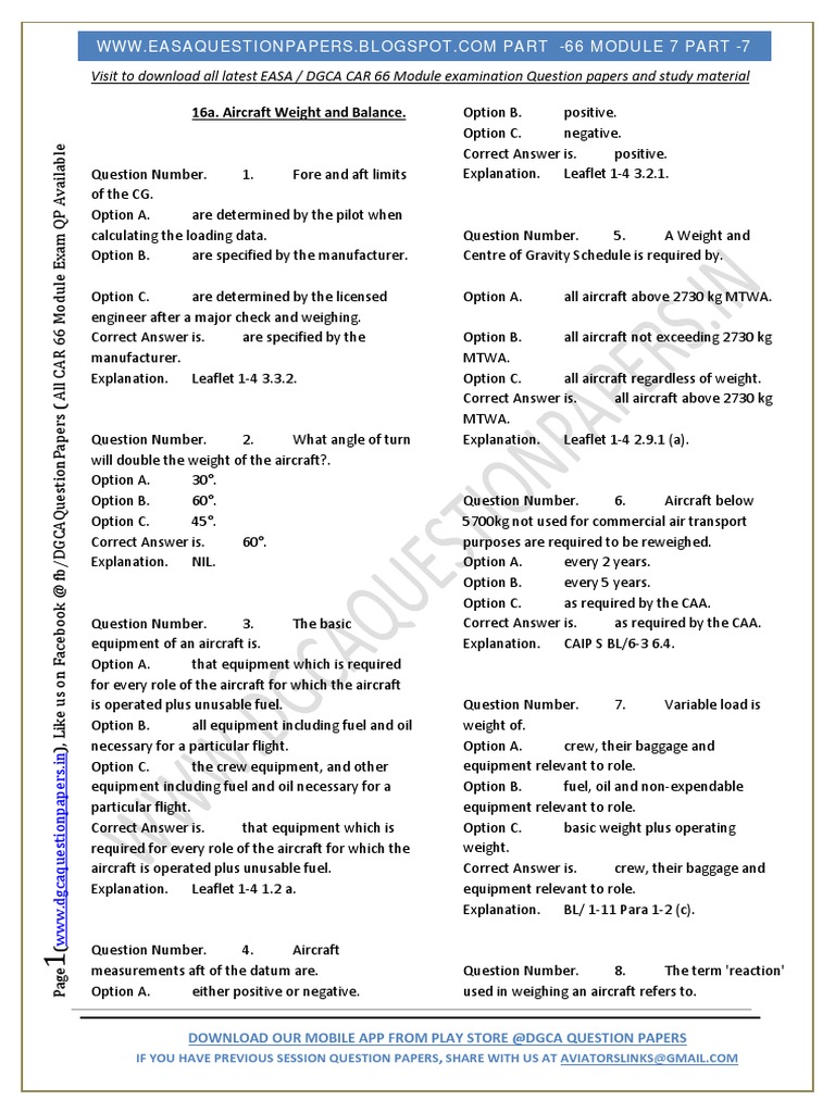 EASA Part-66 Exam Questions of Module 07 Standart Practices - Part VII ...