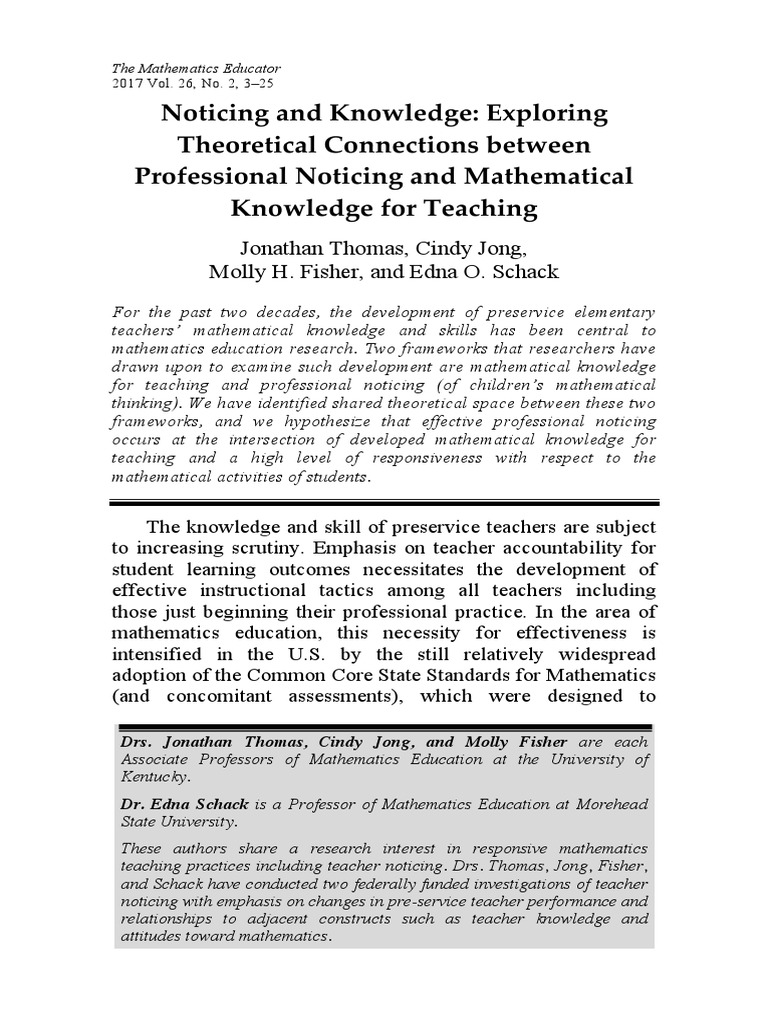 Noticing and Knowledge: Exploring Theoretical Connections Between ...