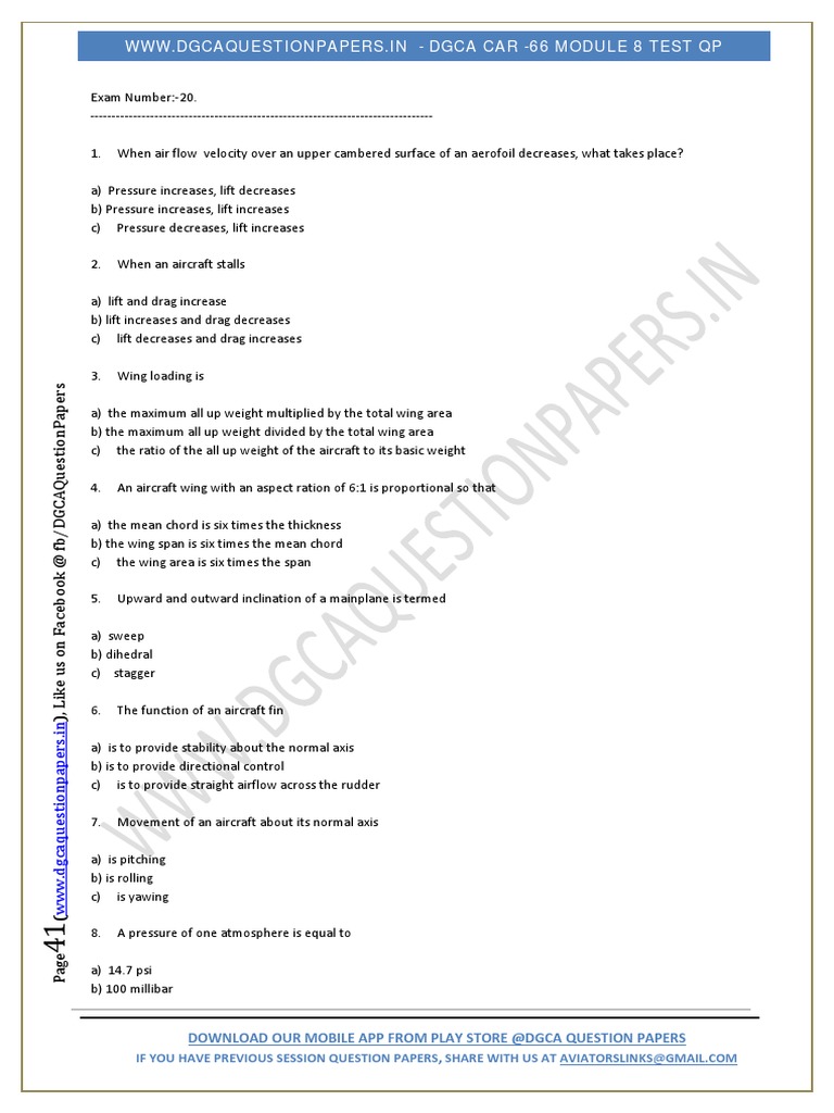 EASA Part-66 Exam Questions of Module 08 Aerodynamics | Lift (Force ...