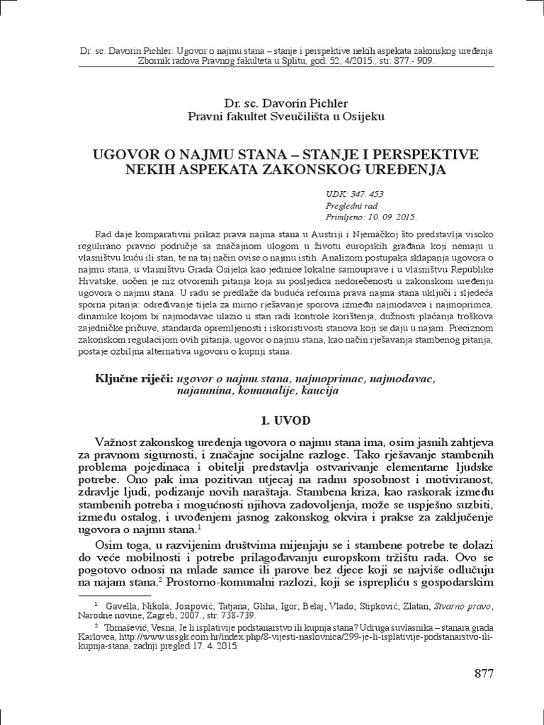 Ugovor o Najmu Stana | PDF