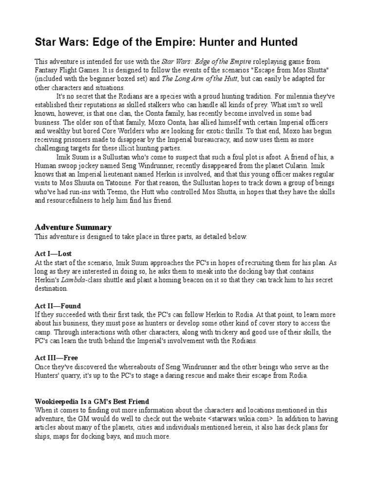 EotE - Adv - Hunter and Hunted | PDF | Hunting | Unrest