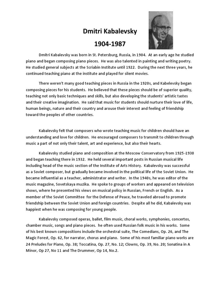 Dmitri Kabalevsky Biography PDF | PDF | Opus Number | Music