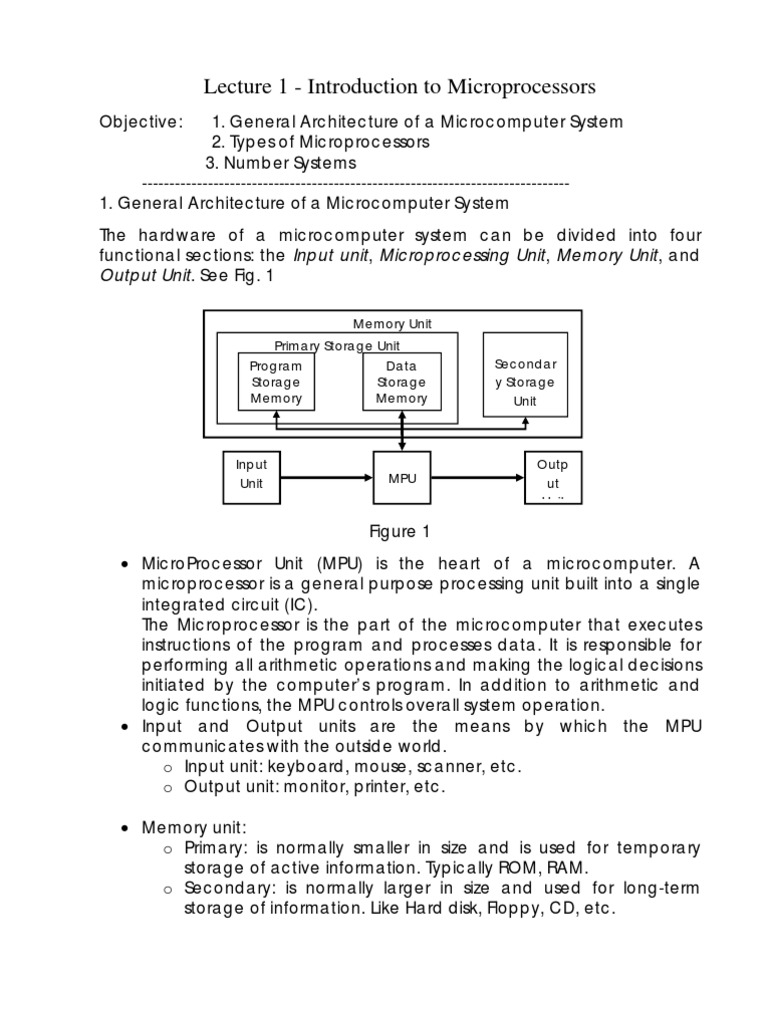 Lecture 1 Introduction To Microprocessors Objective 1 General Architecture Of A