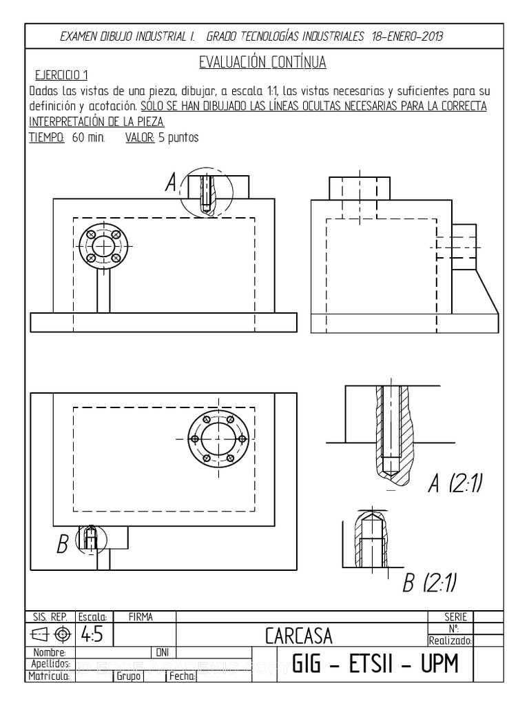 Examen Expresión Gráfica y Diseño Asistido Enero 2013 | PDF