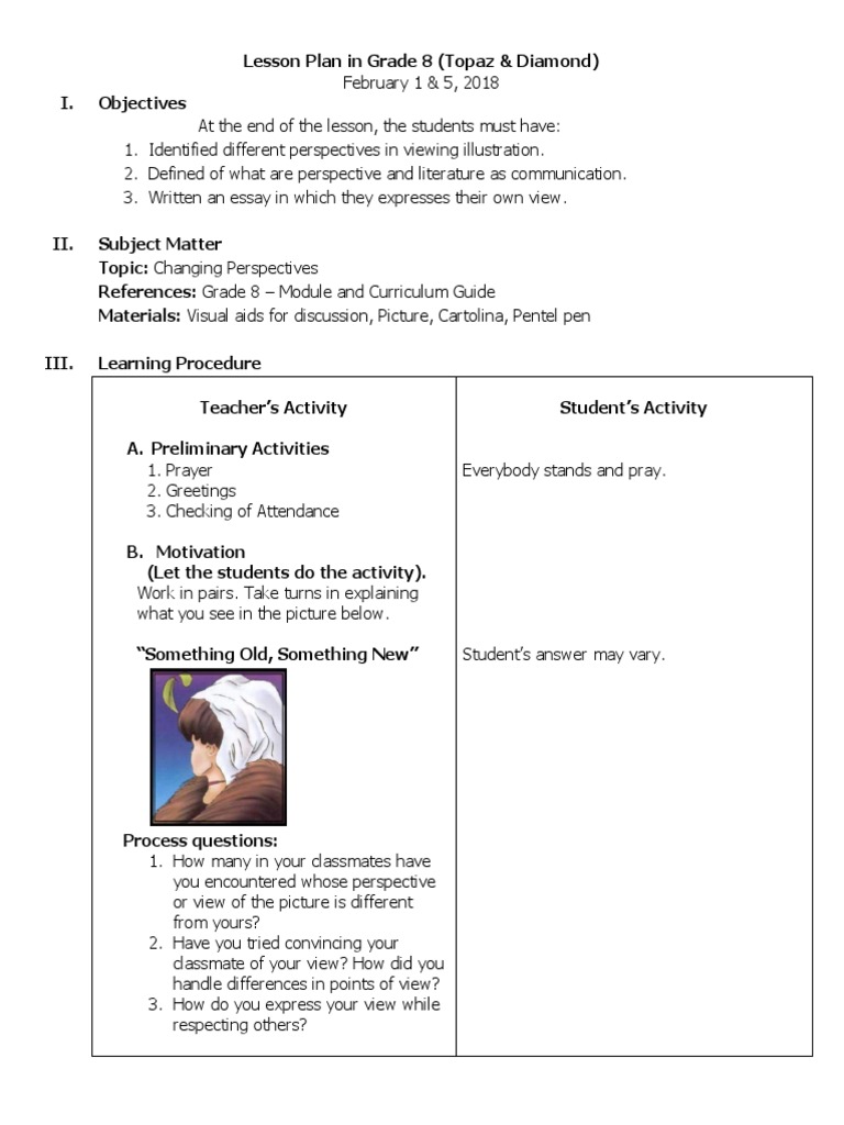 Lesson Plan G-8 Changing Perspectives | PDF | Lesson Plan | Communication