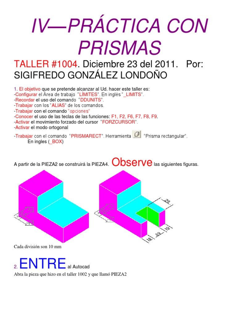 1004 Tutoautocad 2010 3d Practica Con Prismas | PDF | Sistema coordinado | Point and Click