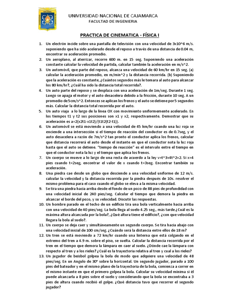 Practica de Cinematica PDF | PDF | Velocidad | Aceleración
