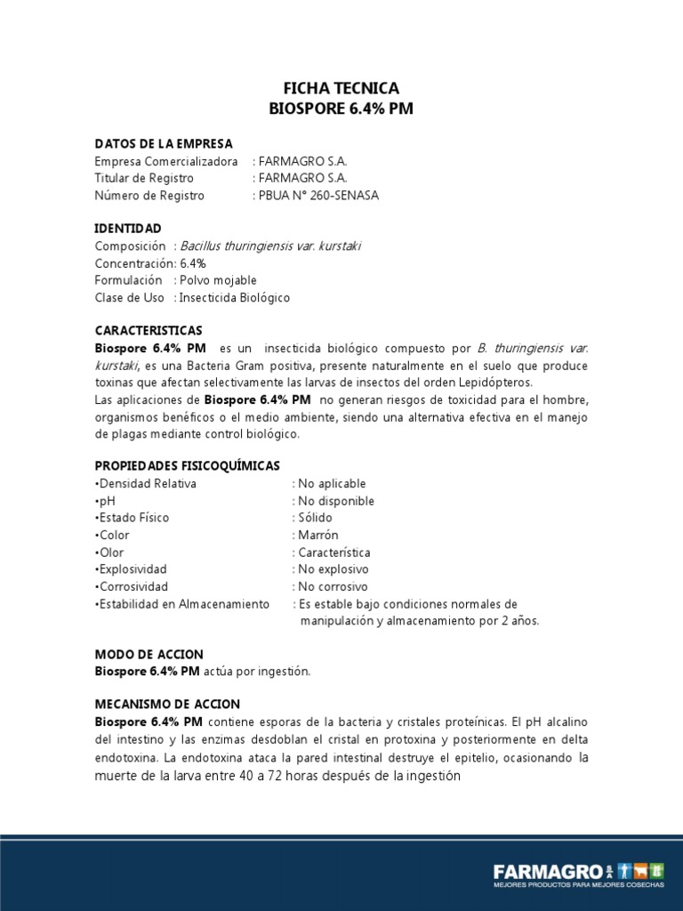 Biospore Ficha Tecnica PDF | PDF | Química | Biología
