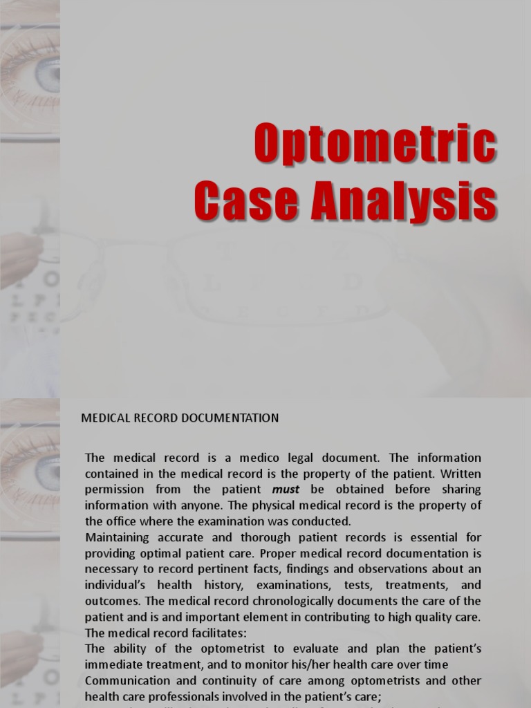 Optometric Case Analysis | PDF | Medical Record | Medical Diagnosis