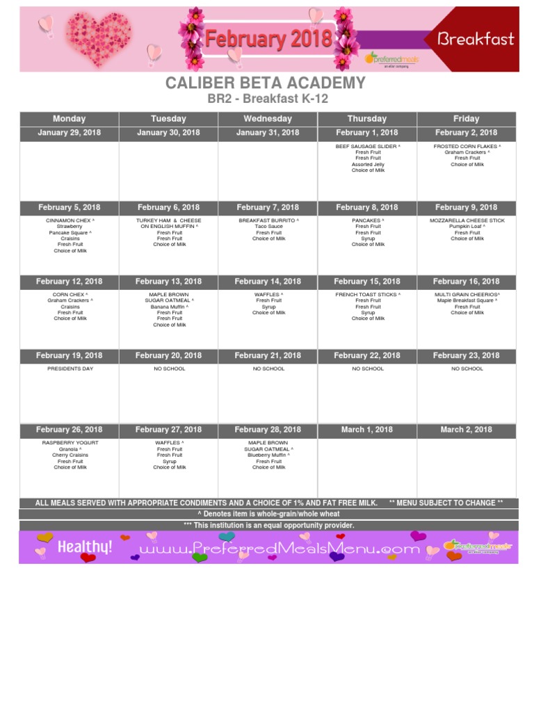 Caliber Beta Academy: BR2 - Breakfast K-12 | PDF | Eating Behaviors Of ...