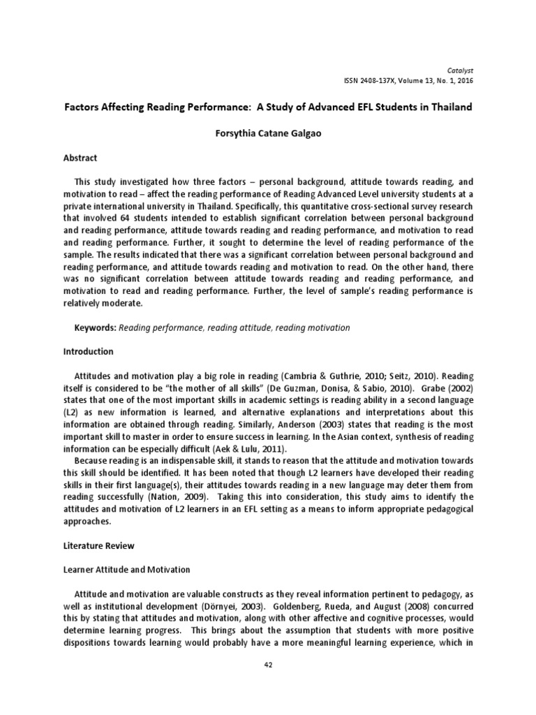 Factors Affecting Reading Performance PDF | PDF | English As A Second ...