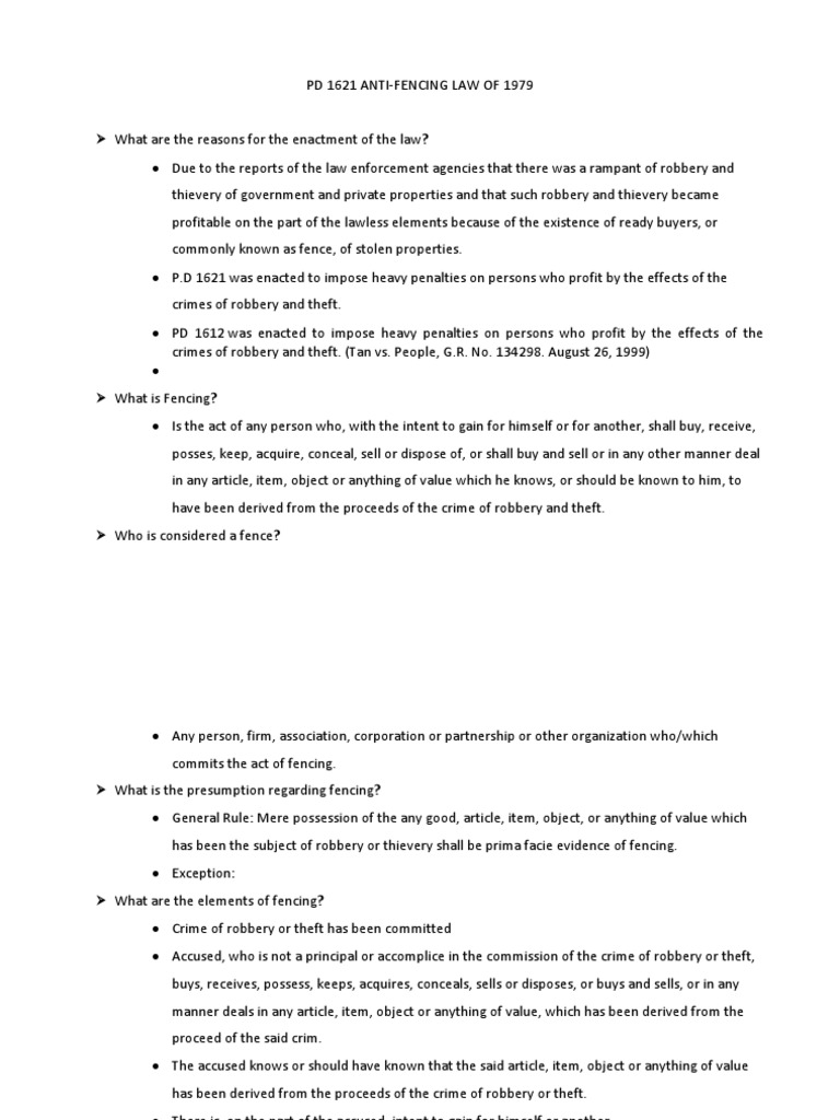 Overview of the Anti-Fencing Law 1979 | PDF | Theft | Robbery