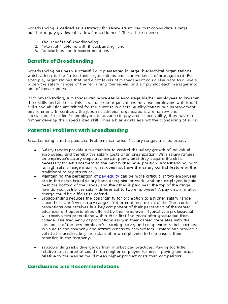 Benefits of Broadbanding: Pay Equity | PDF | Employment | Salary