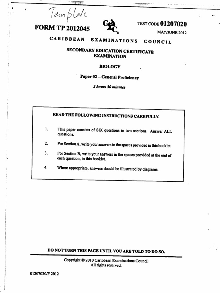 2012 Bio Paper 2 | PDF