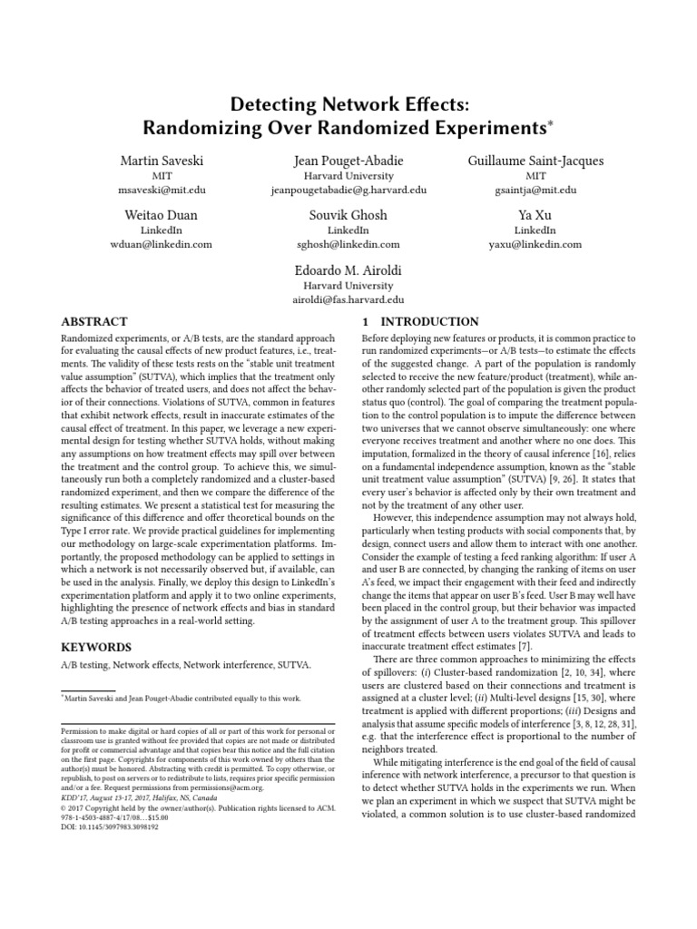 Detecting Network Effect | PDF | Experiment | Cluster Analysis