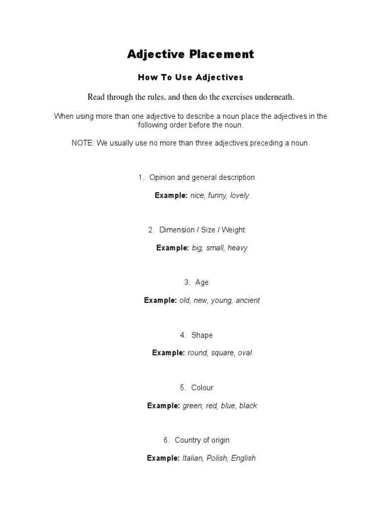 Adjective Order Guide for Nouns | PDF | Language Arts & Discipline