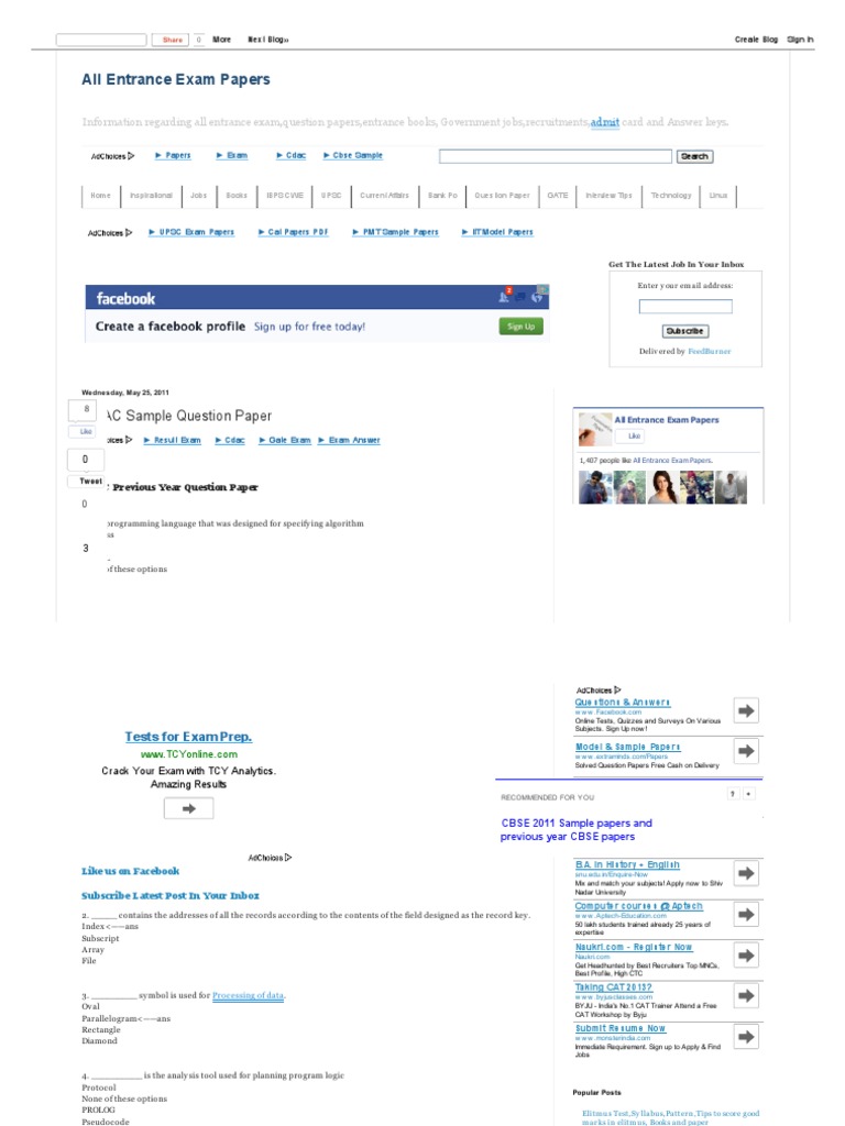 All Entrance Exam Papers CDAC Sample Question Paper PDF | PDF | Test ...