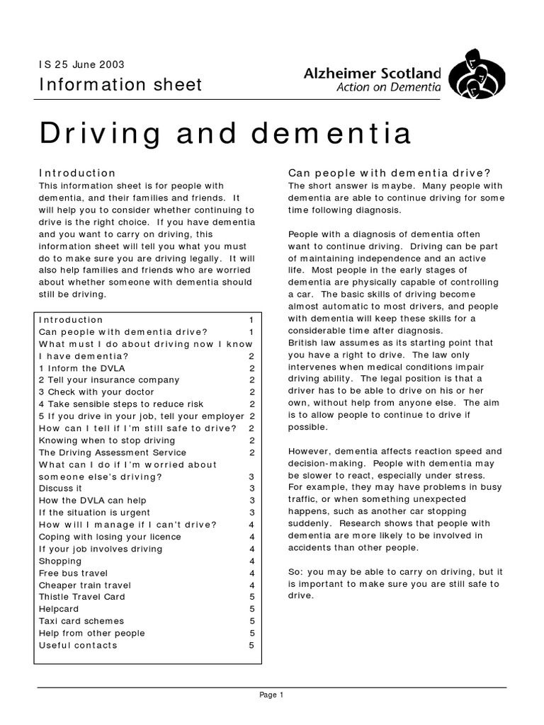 Driving and Dementia: Information Sheet | PDF | Dementia | Bus
