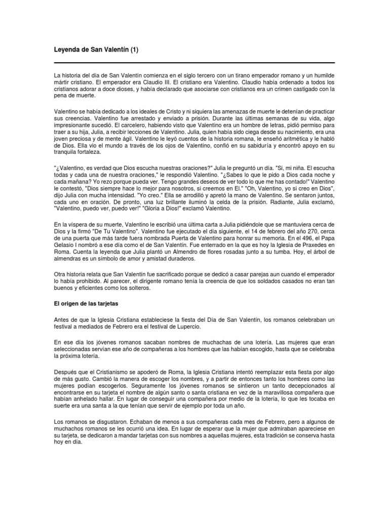 Leyenda de San Valentín para Niños | PDF | Roma | Oración