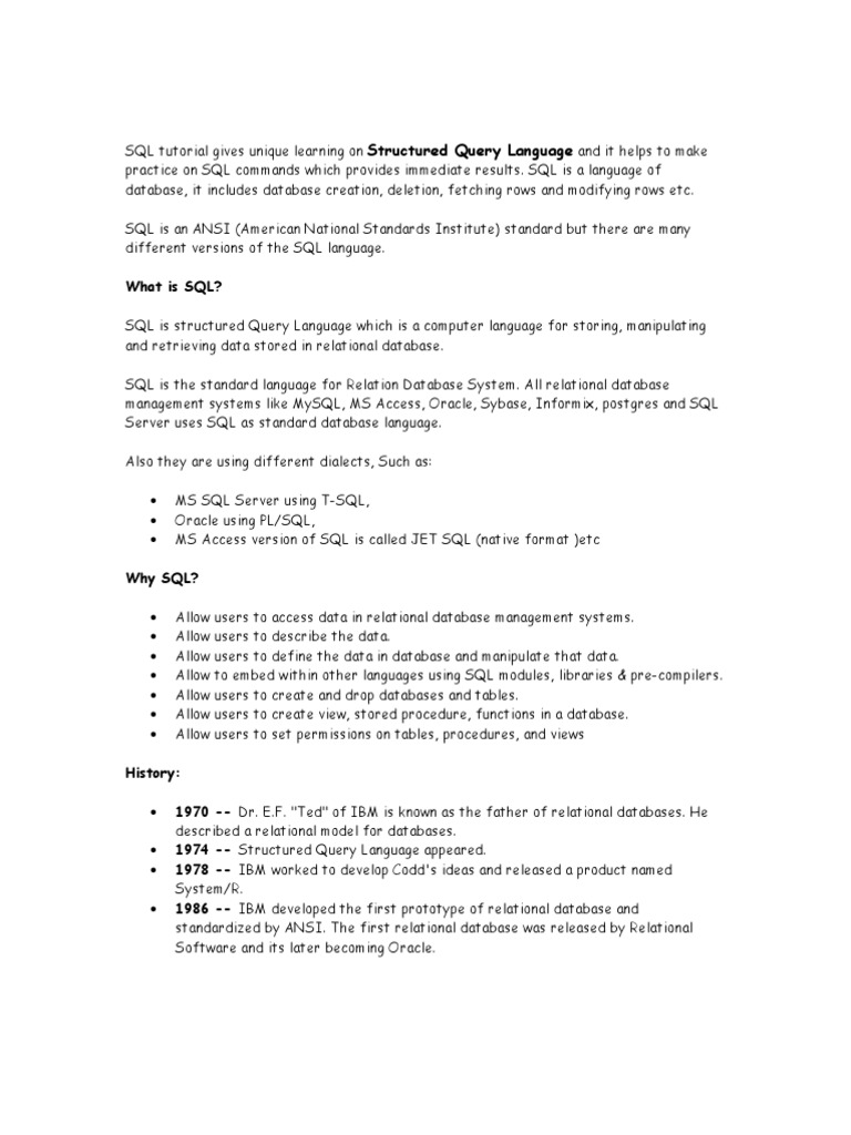 Structured Query Language | PDF | Relational Database | Databases