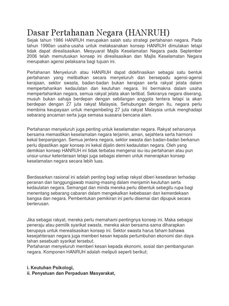 Pertahanan Menyeluruh: Tanggungjawab Bersama | PDF