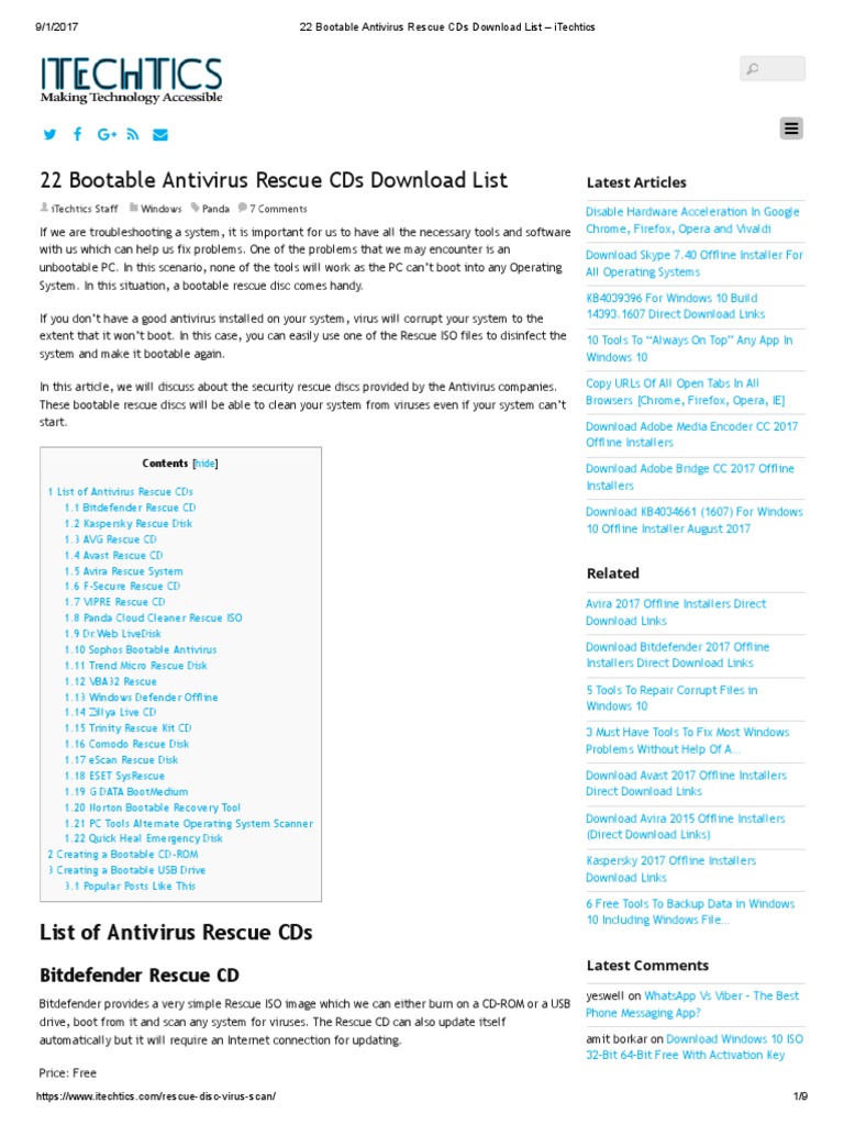 22 Bootable Antivirus Rescue Disks | PDF | Antivirus Software ...