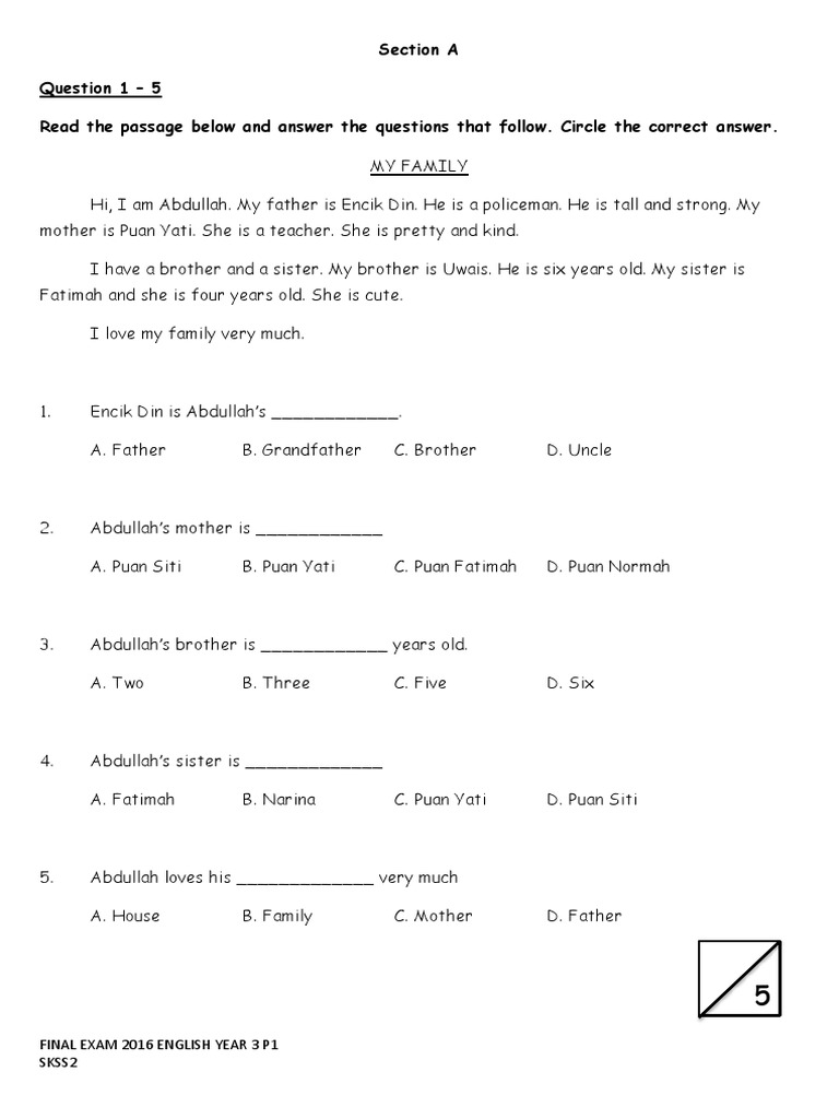 Section A Question 1 - 5 Read The Passage Below and Answer The ...