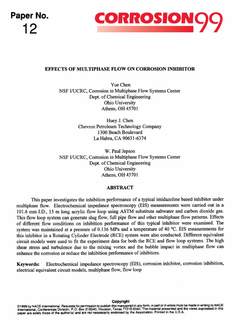 Paper No.: Effects of Multiphase Flow On Corrosion Inhibitor | Download ...