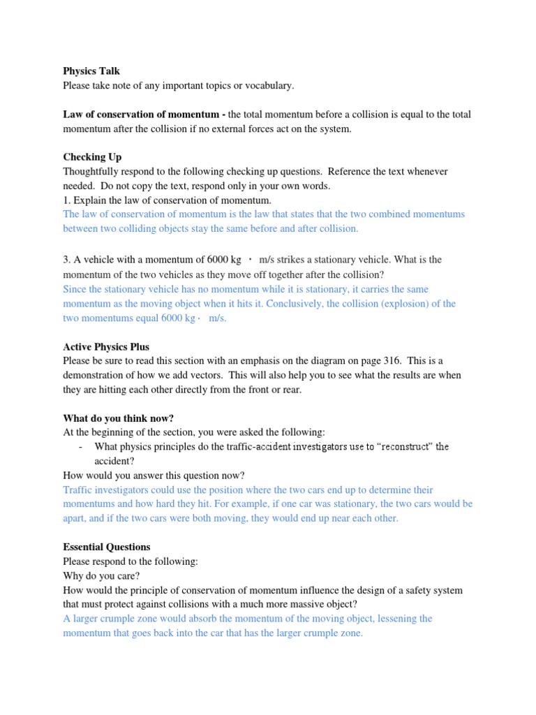 Blake Jewell - Chapter 3 Section 6 Classwork | PDF | Momentum | Collision