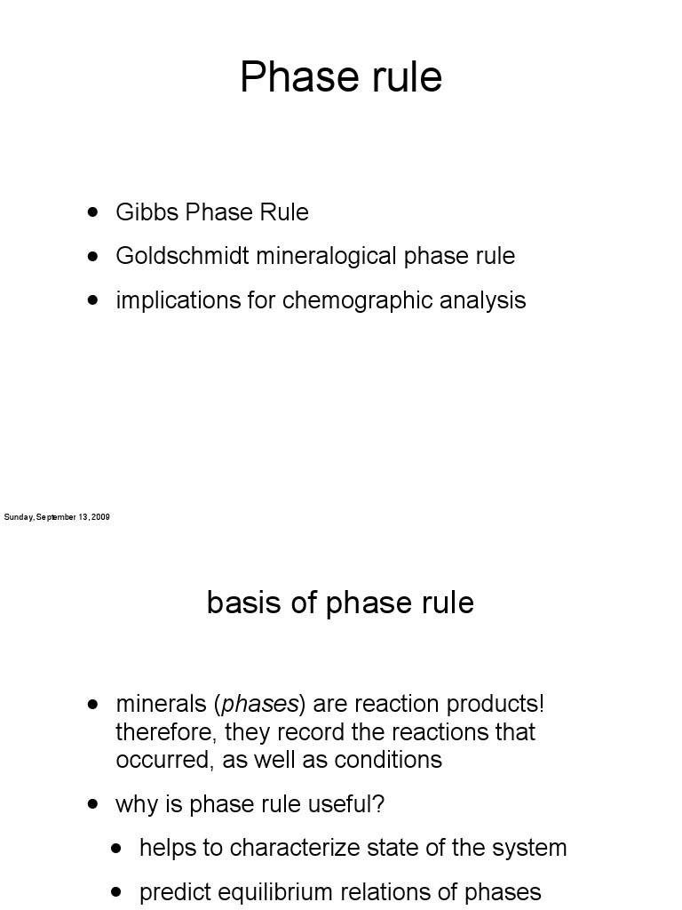 Phase Rule: Gibbs Phase Rule Goldschmidt Mineralogical Phase Rule ...