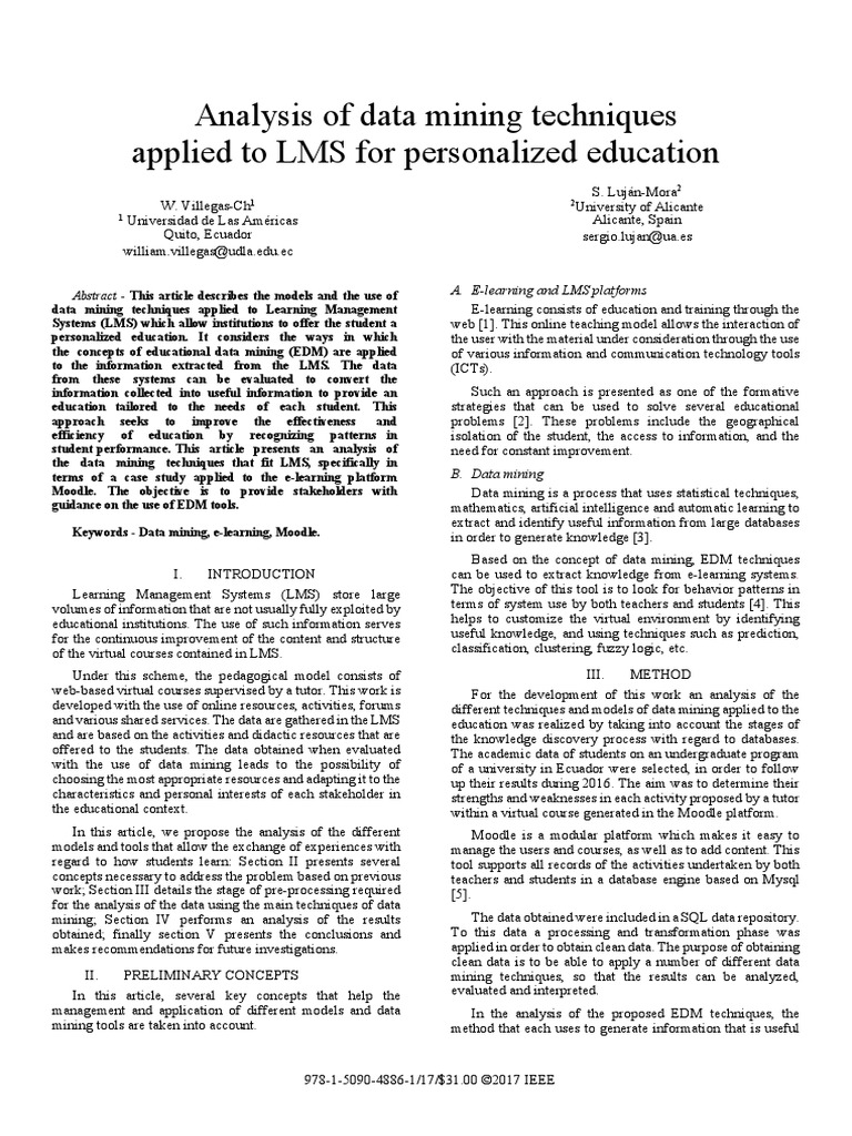 Analysis of Data Mining Techniques Applied To LMS For Personalized Education | PDF | Data Mining ...