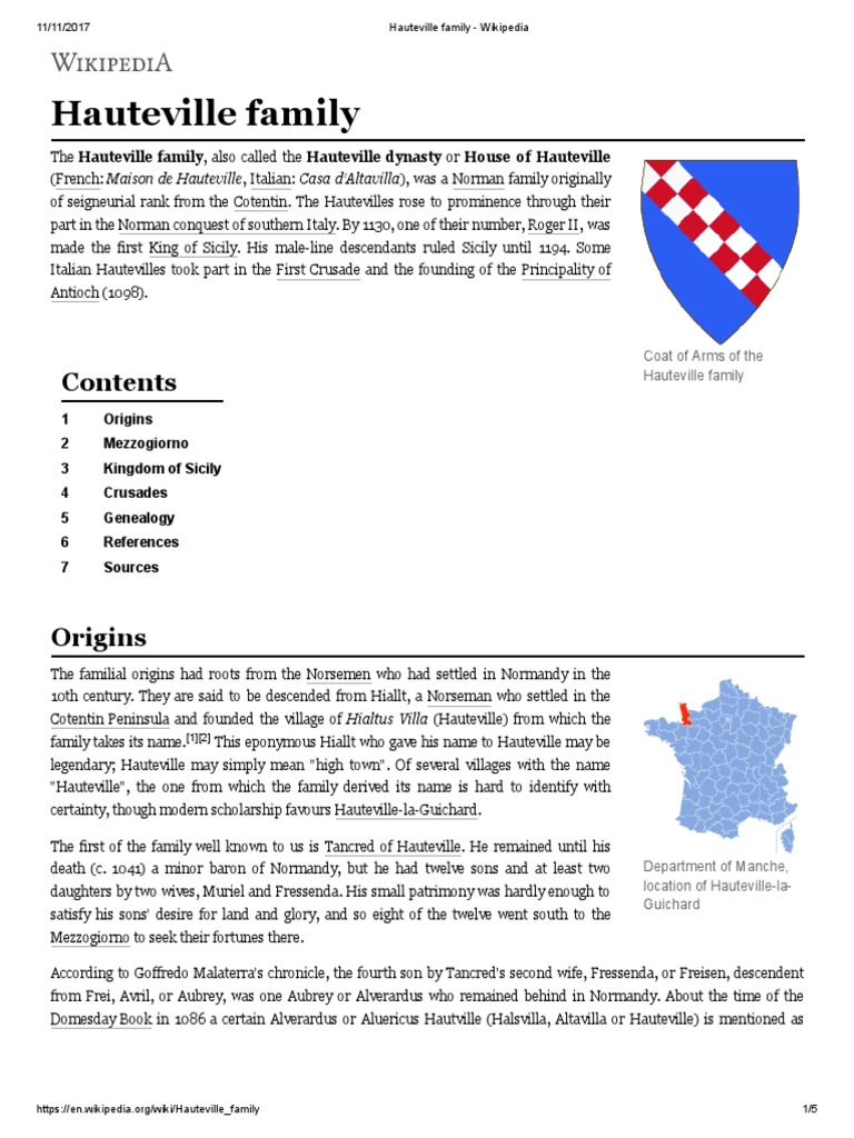 Hauteville Family - Wikipedia | PDF | Normans | Duchy Of Normandy