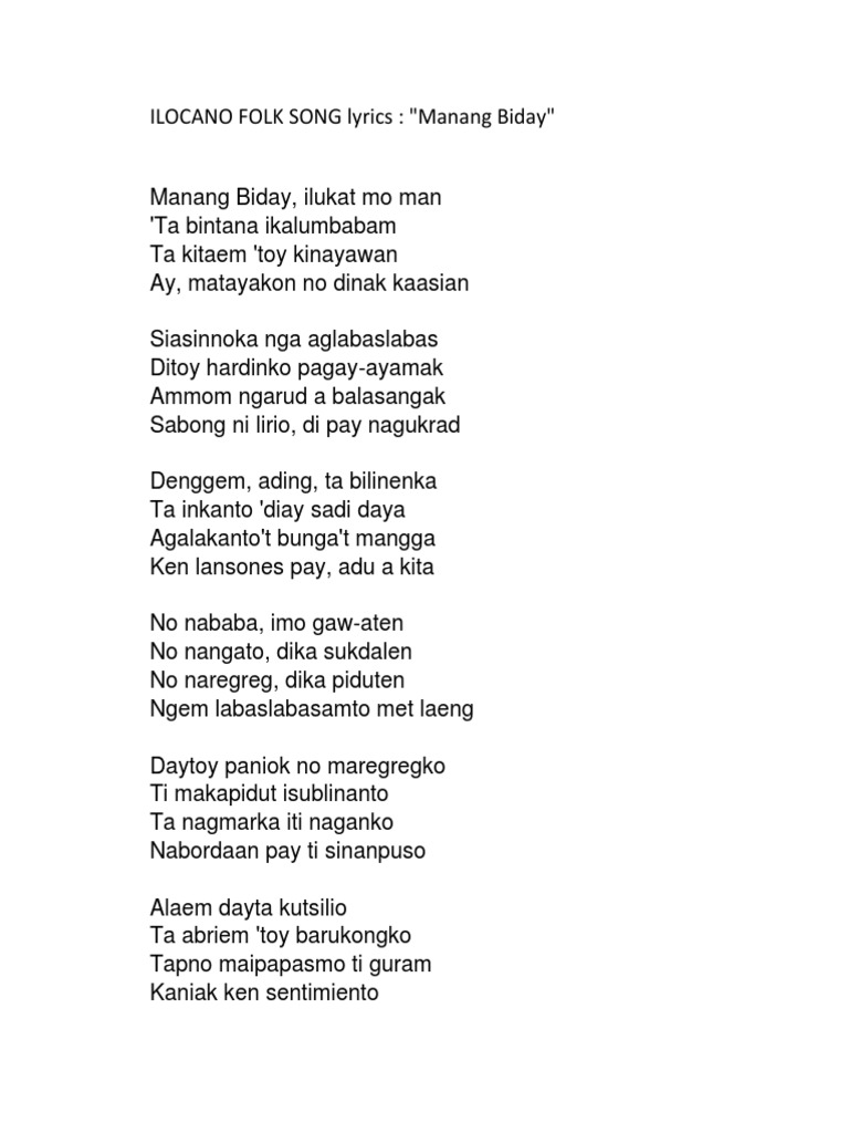 Ilocano Folk Song Lyrics | PDF