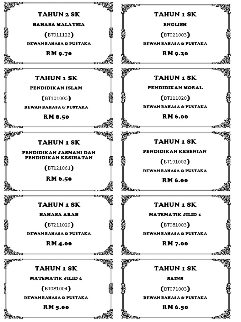 Label Rak SPBT Tahun 1 | PDF