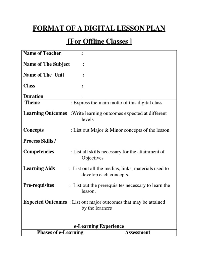 Digital Lesson Plan Format Guide | PDF | Educational Technology ...