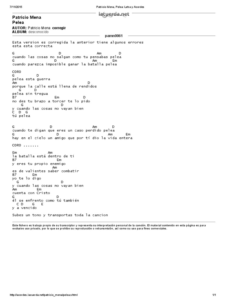 Patricio Mena Pelea Letra y Acordes | PDF