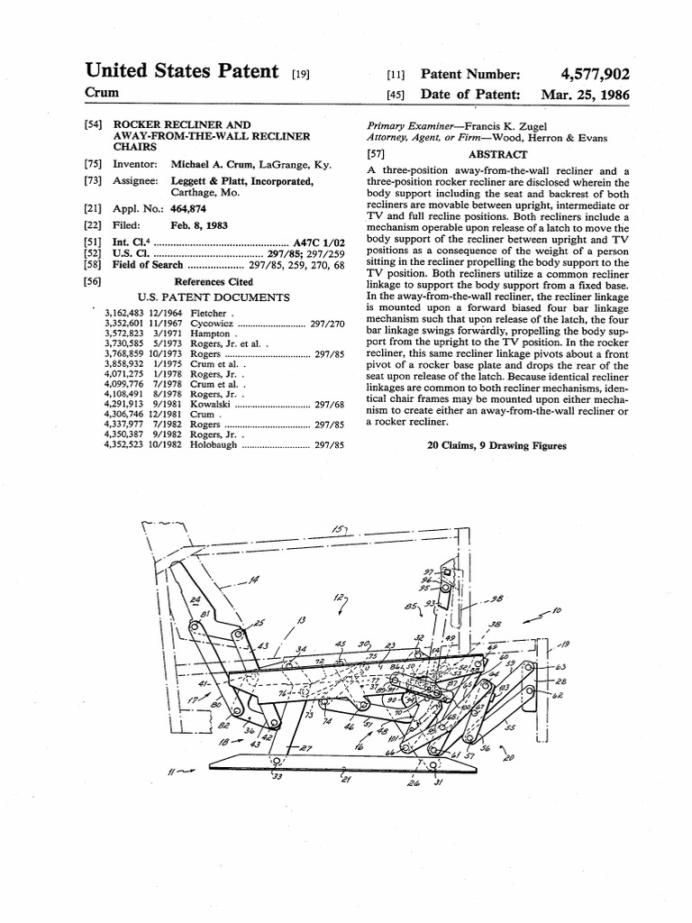 United States Patent (19) : Crum Mar. 25, 1986 | PDF | Chair | Furniture