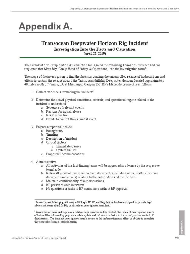 Deepwater Horizon Accident Investigation Report Appendices ABFGH | PDF ...