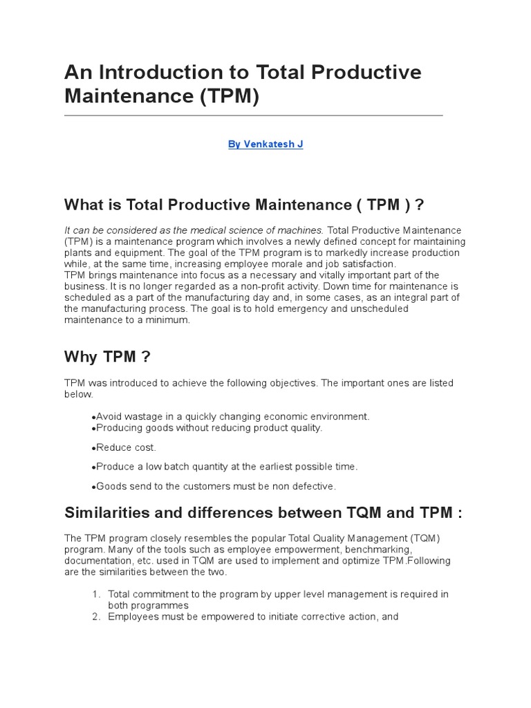 An Introduction To Total Productive Maintenance (TPM) | PDF ...