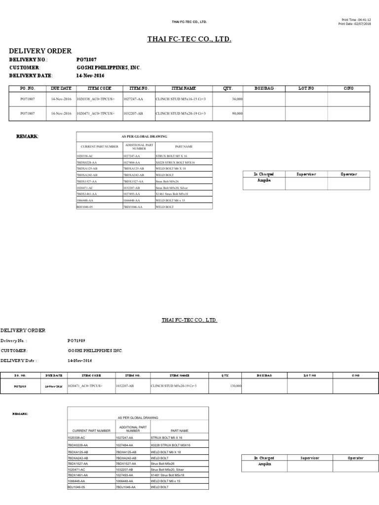 Thai Fc-Tec Co., LTD.: Delivery Order | PDF | Business