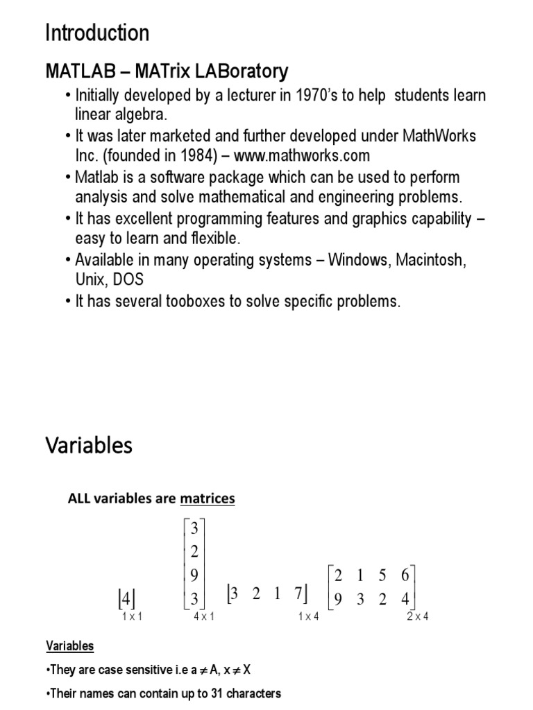 Matlab Introduction | PDF | Matlab | Matrix (Mathematics)