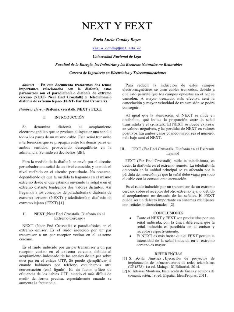 Next y Fext | PDF | Ingeniería de audio | Ingeniería Electrónica