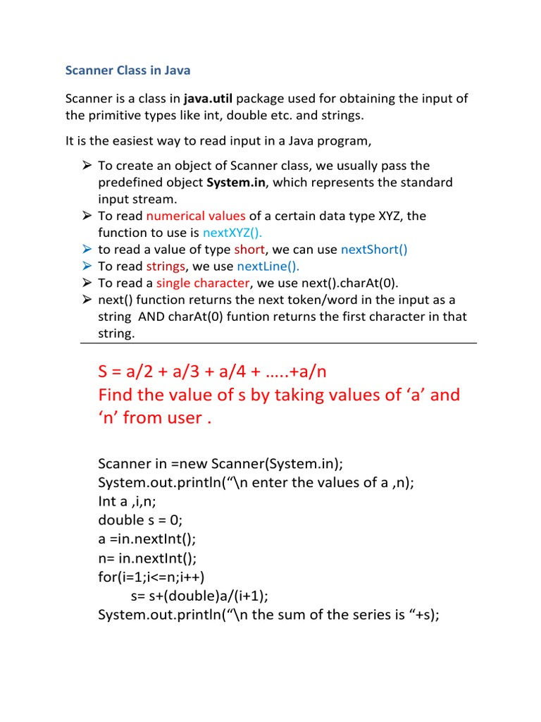 Java Scanner Class for Series Input | PDF