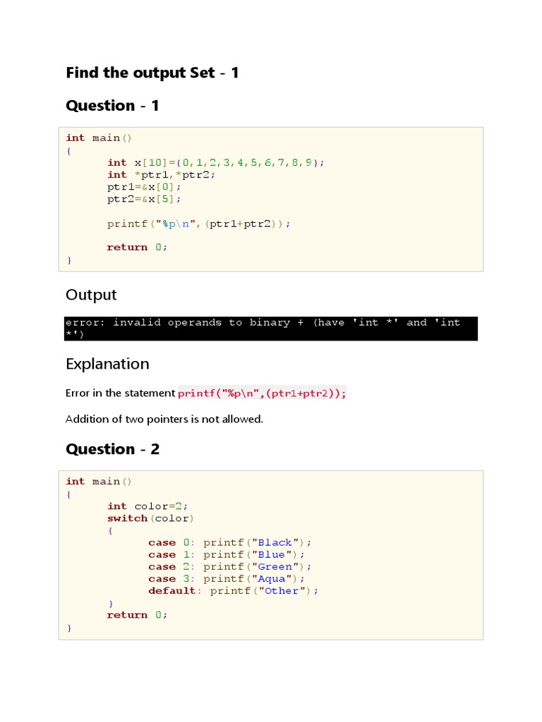 Find The Output Set - 1 Question - 1 | PDF | Notation | Areas Of ...