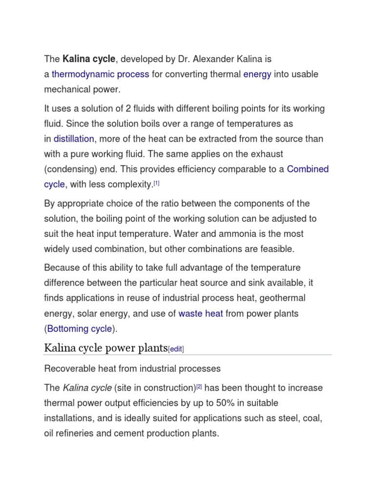 Kalina Cycle | PDF | Energy Production | Energy Technology