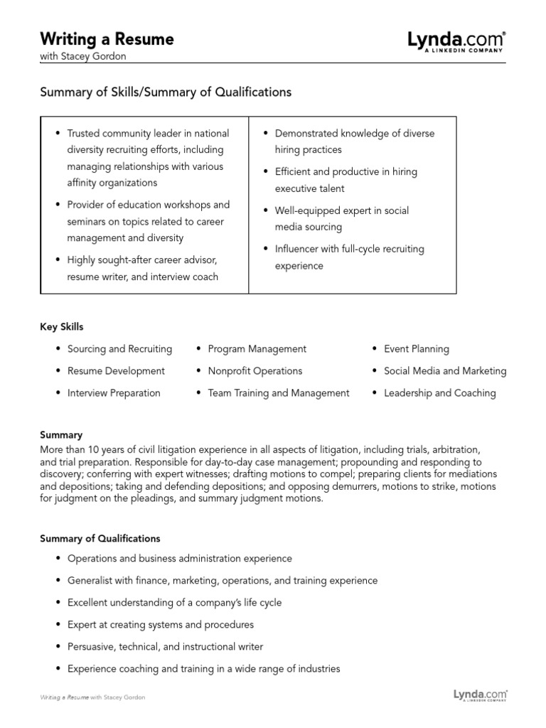 Summary of Skills Examples | PDF